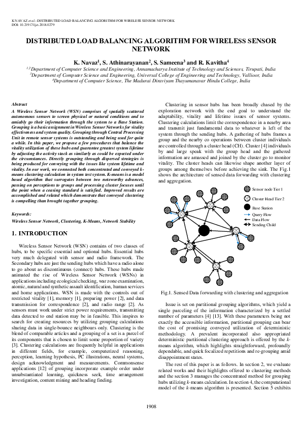 Pdf Distributed Load Balancing Algorithm For Wireless Sensor Network