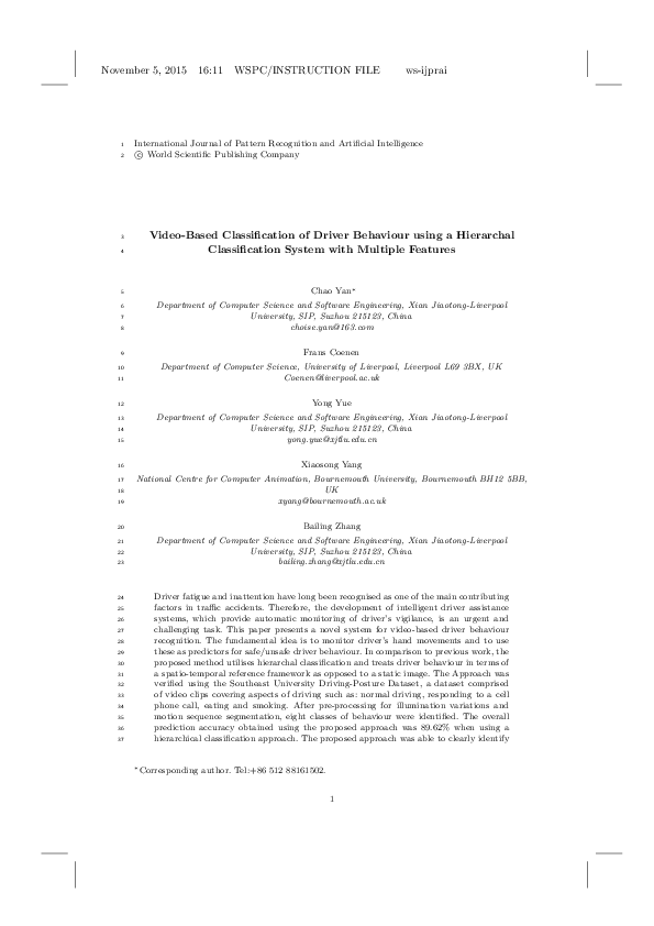 (PDF) Video-Based Classification of Driving Behavior Using a Hierarchical Classification System ...