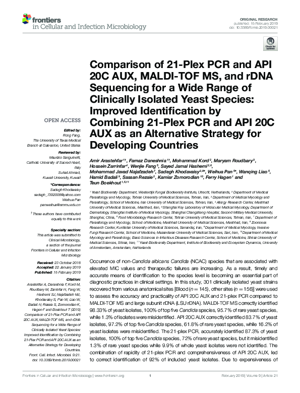 (PDF) Comparison of 21-Plex PCR and API 20C AUX, MALDI-TOF MS, and rDNA ...