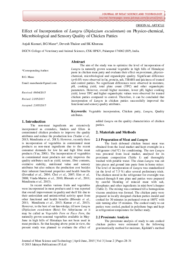 (PDF) Effect of Incorporation of Lungru ( Diplazium esculentum ) on ...