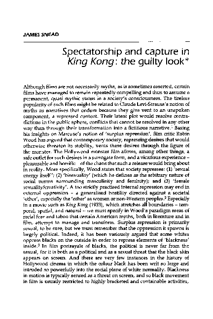 (PDF) Spectatorship and capture in King Kong: the guilty look
