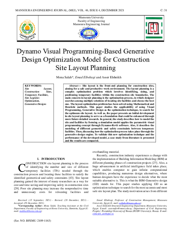 (PDF) Dynamo Visual Programming-Based Generative Design Optimization ...