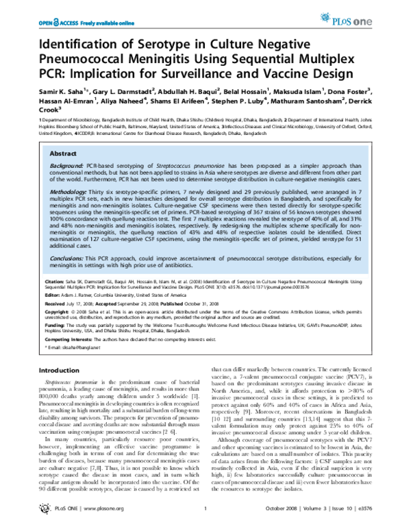 (PDF) Identification of Serotype in Culture Negative Pneumococcal ...