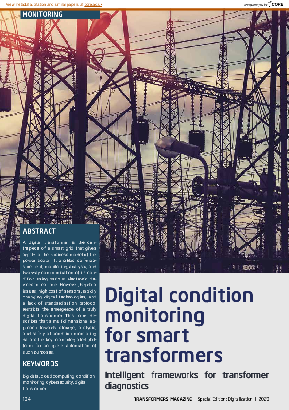 (PDF) Digital condition monitoring for smart transformers