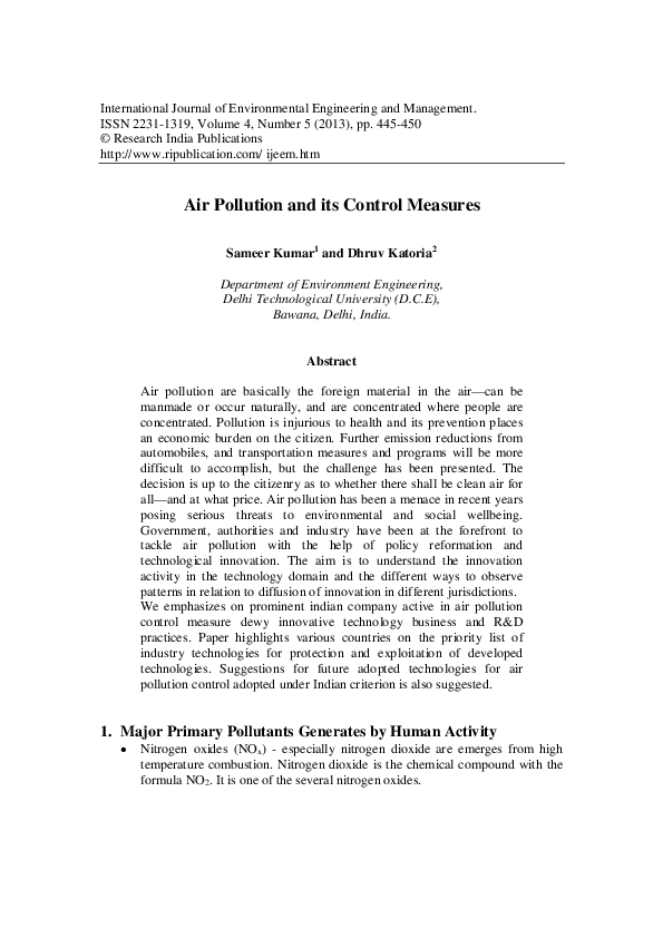 (PDF) Air pollution and its control measures