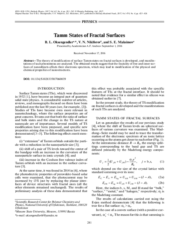 (PDF) Tamm states of fractal surfaces