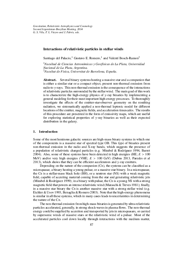 (PDF) Interactions of relativistic particles in stellar winds
