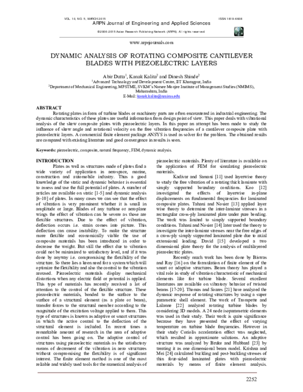 (PDF) Dynamic Analysis of Rotating Composite Cantilever Blades with Piezoelectric Layers