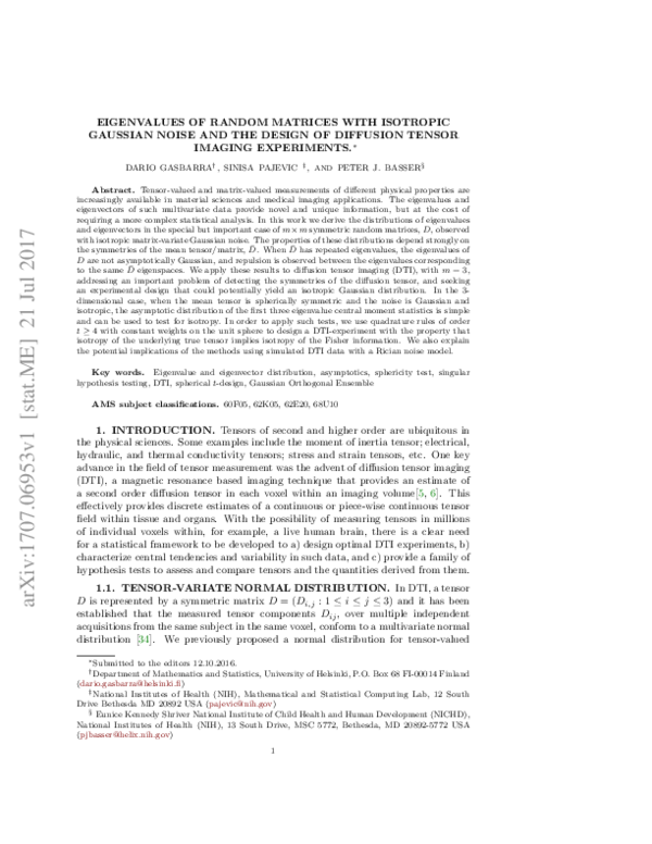 (PDF) Eigenvalues of Random Matrices with Isotropic Gaussian Noise and the Design of Diffusion ...