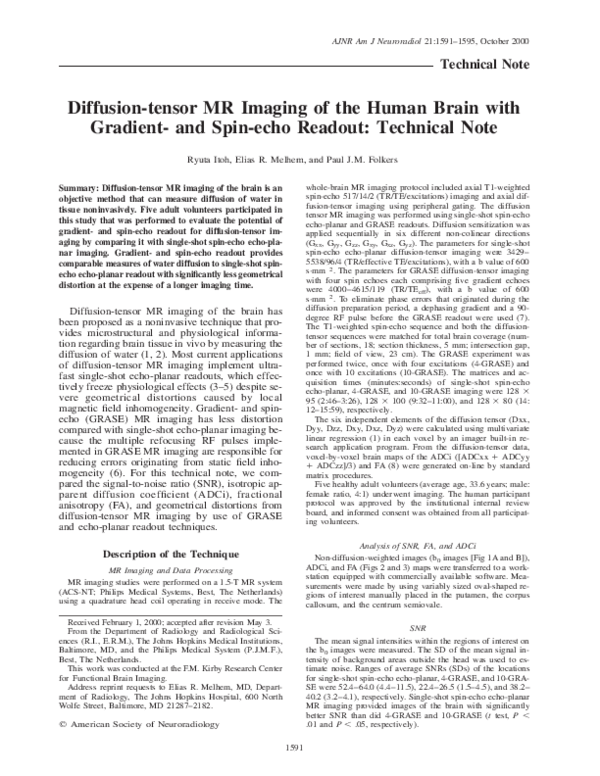 (PDF) Diffusion tensor MR imaging of the human brain