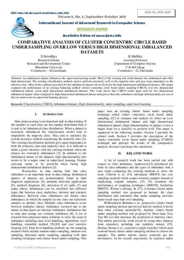 Pdf Comparative Analysis Of Cluster Concentric Circle Based Under Sampling Over Low Versus
