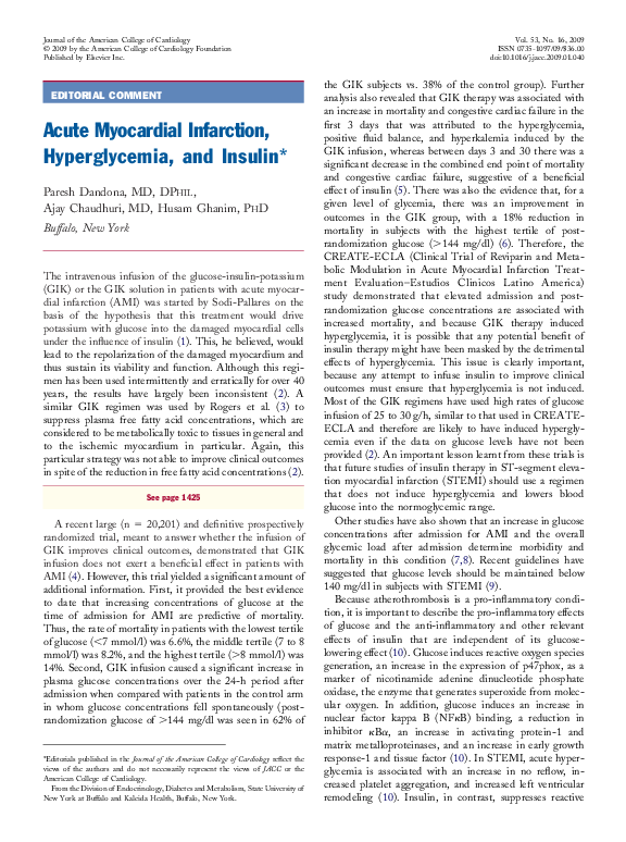 (PDF) Acute Myocardial Infarction, Hyperglycemia, and Insulin