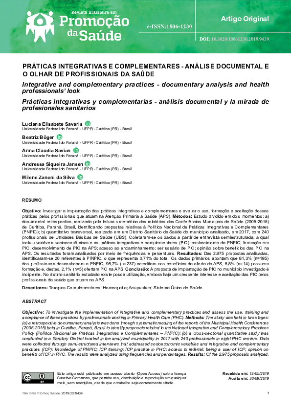 (PDF) Práticas integrativas e complementares - análise documental e o olhar de profissionais da ...
