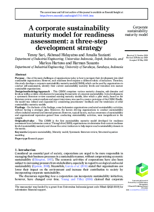 (PDF) A corporate sustainability maturity model for readiness ...