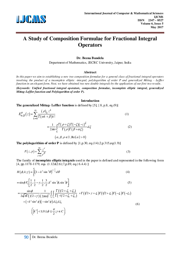 (PDF) A Study of Composition Formulae for Fractional Integral Operators