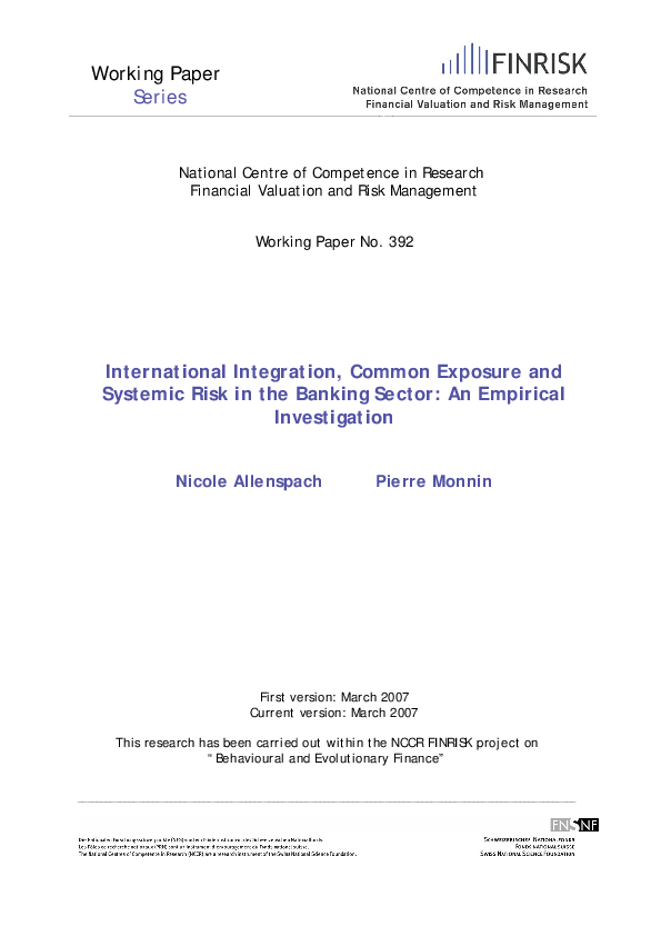 (PDF) Working Paper Series International Integration, Common Exposure ...