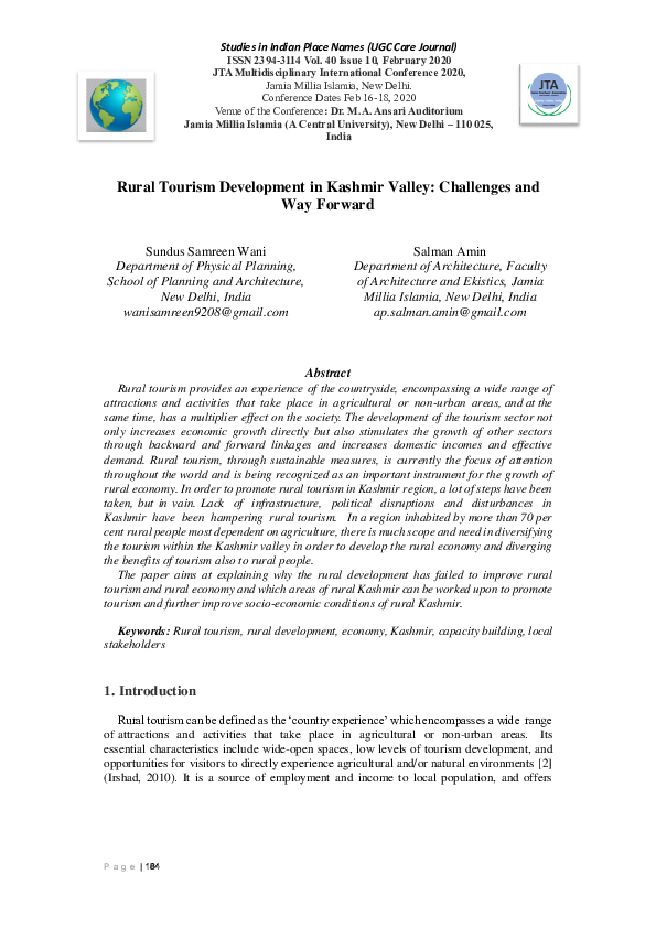 (PDF) Rural Tourism Development in Kashmir Valley: Challenges and Way ...