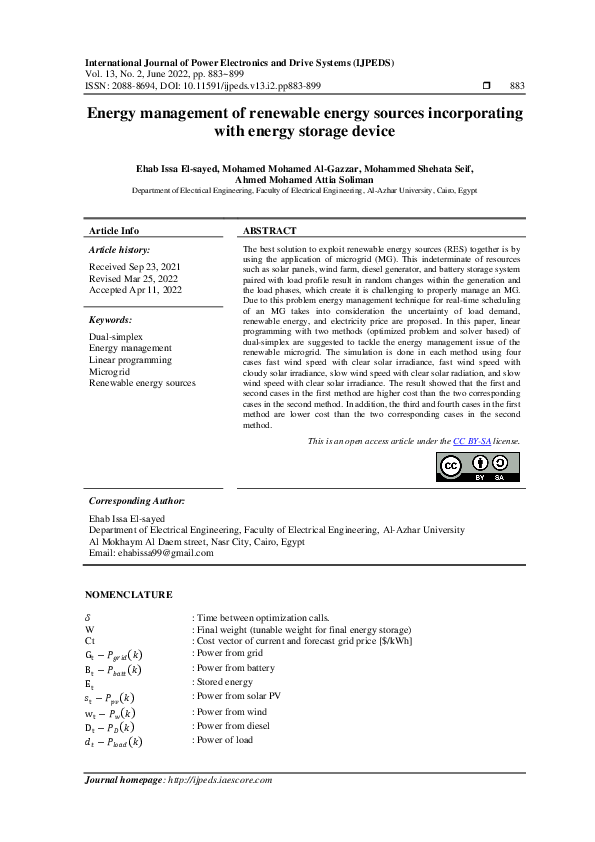 (PDF) Energy management of renewable energy sources incorporating with ...