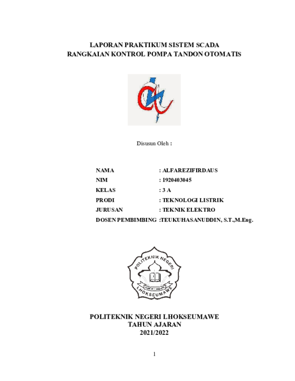 (DOC) LAPORAN PRAKTIKUM SISTEM SCADA RANGKAIAN KONTROL POMPA TANDON OTOMATIS