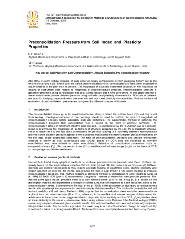 (PDF) Preconsolidation Pressure from Soil Index and Plasticity Properties