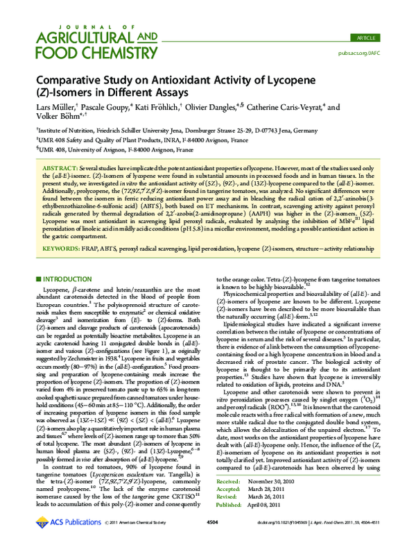 (PDF) Comparative Study on Antioxidant Activity of Lycopene ( Z ...