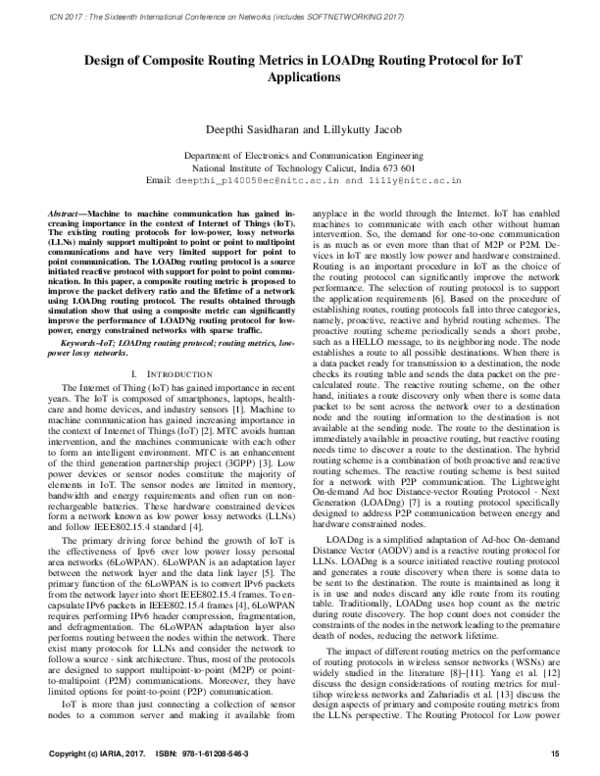 Pdf Design Of Composite Routing Metrics In Loadng Routing Protocol For Iot Applications
