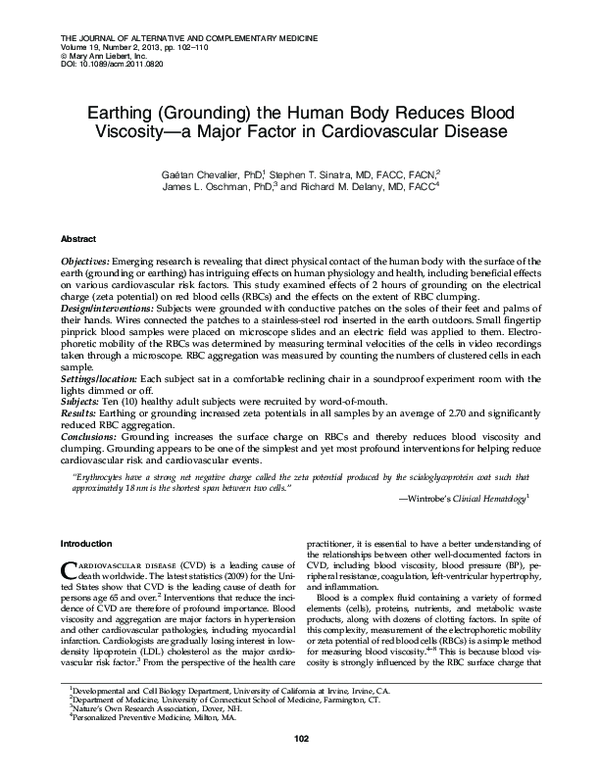 (PDF) Earthing (Grounding) the Human Body Reduces Blood Viscosity—a ...