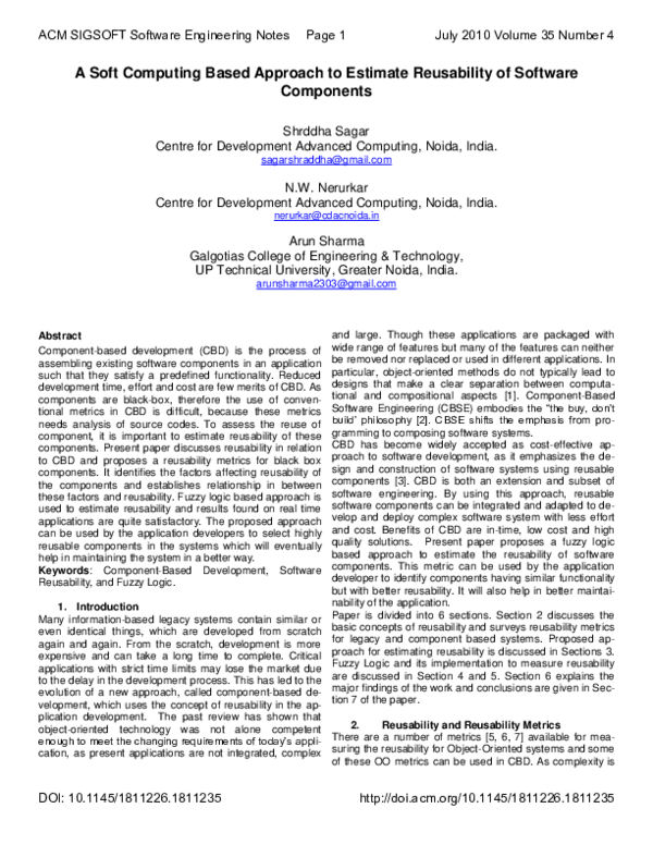 Pdf A Soft Computing Based Approach To Estimate Reusability Of Software Components