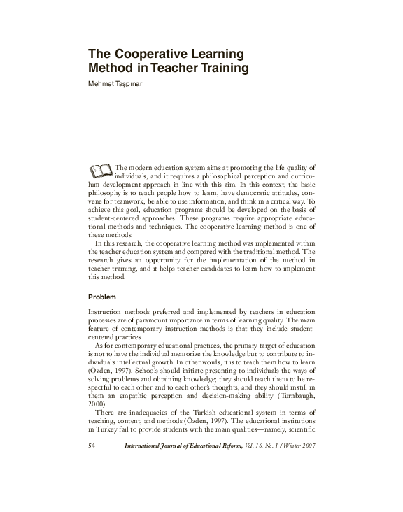 (PDF) The Cooperative Learning Method in Teacher Training