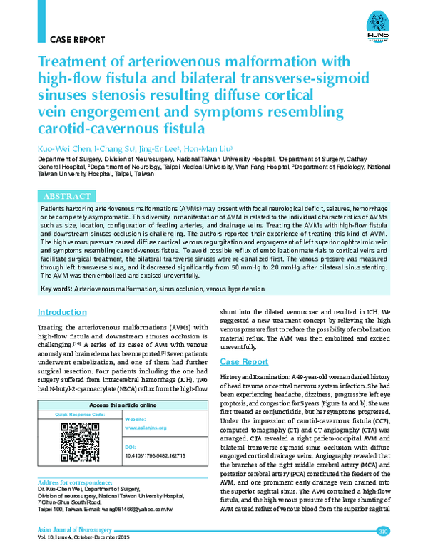 (PDF) Treatment of arteriovenous malformation with high-flow fistula ...