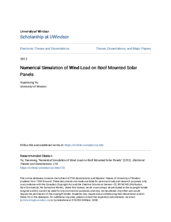 (PDF) Numerical Simulation of Wind Load on Roof Mounted Solar Panels