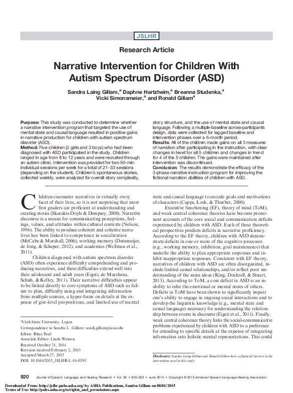 (PDF) Narrative Intervention for Children with Autism Spectrum Disorder ...
