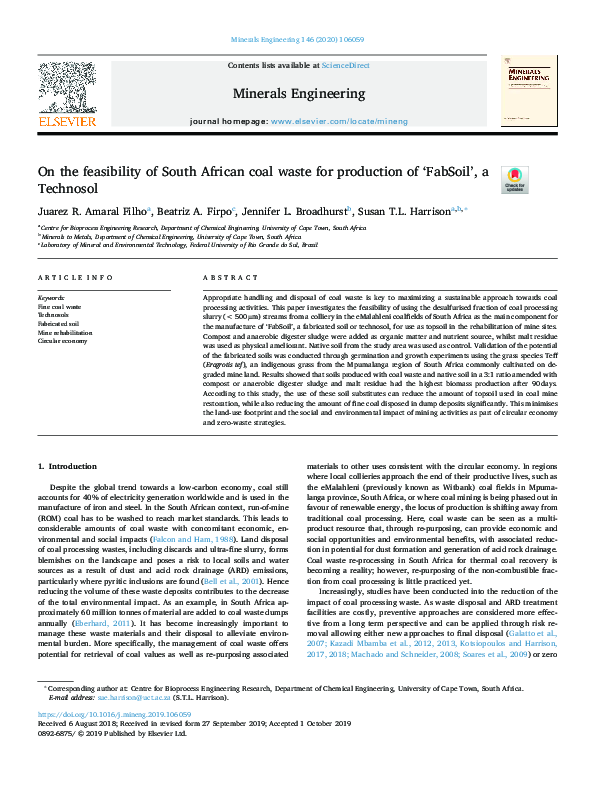 (PDF) On the feasibility of South African coal waste for production of ...