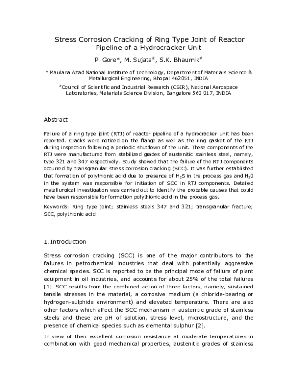 (PDF) Stress Corrosion Cracking of Ring Type Joint of Reactor Pipeline ...