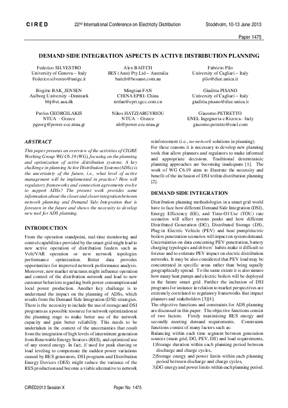(PDF) Demand side integration aspects in active distribution planning
