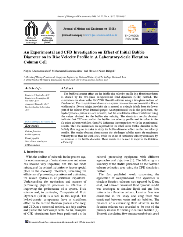(PDF) An Experimental and CFD Investigation on Effect of Initial Bubble Diameter on its Rise ...