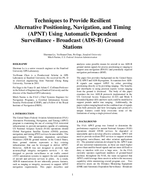 (PDF) Techniques to Provide Resilient Alternative Positioning, Navigation, and Timing (APNT ...