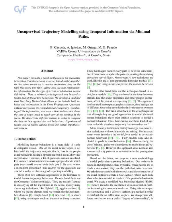 (PDF) Unsupervised Trajectory Modelling Using Temporal Information via Minimal Paths
