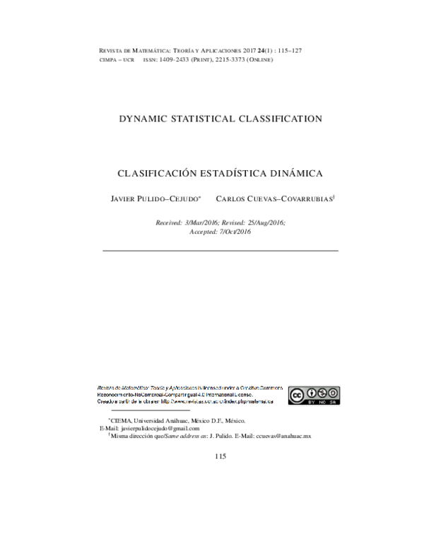 (PDF) Dynamic Statistical Classification
