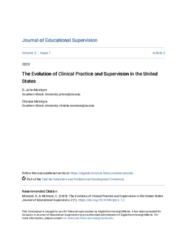(PDF) The Evolution of Clinical Practice and Supervision in the United ...