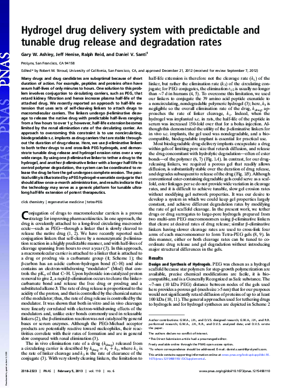 (PDF) Hydrogel drug delivery system with predictable and tunable drug ...