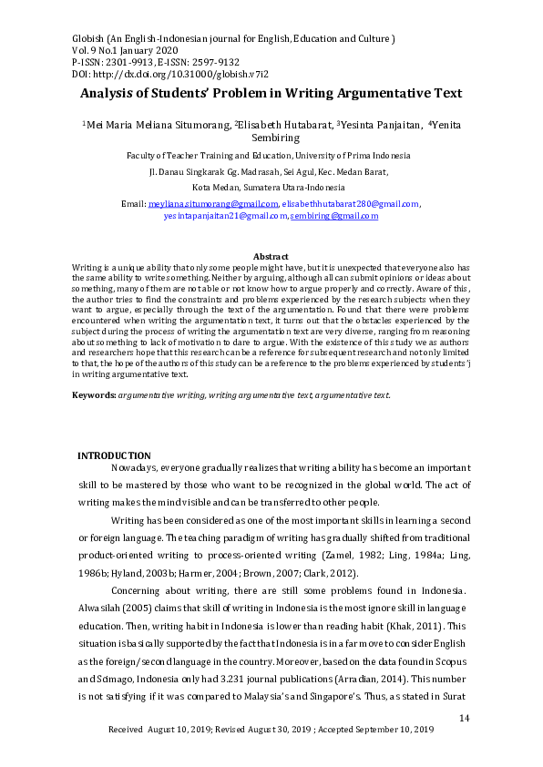 (PDF) Analysis of Students' Problem in Writing Argumentative Texts