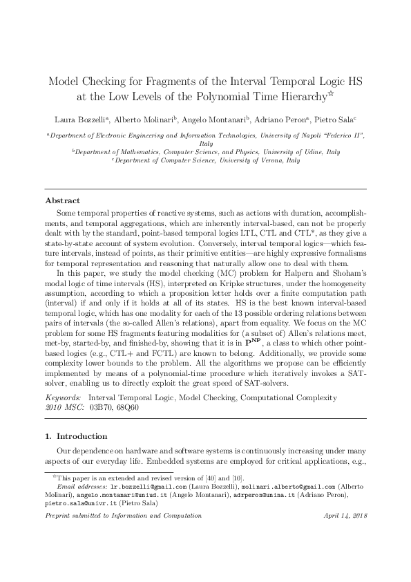 (PDF) Model checking for fragments of the interval temporal logic HS at ...
