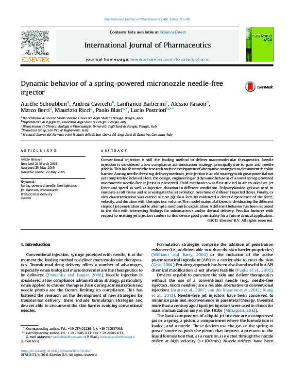 (PDF) Dynamic behavior of a spring-powered micronozzle needle-free injector