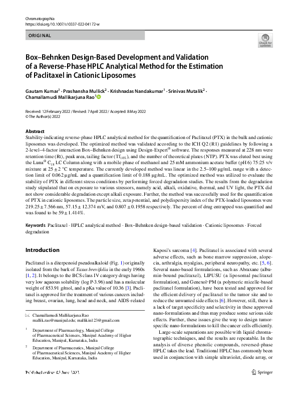 (PDF) Box–Behnken Design-Based Development and Validation of a Reverse-Phase HPLC Analytical ...
