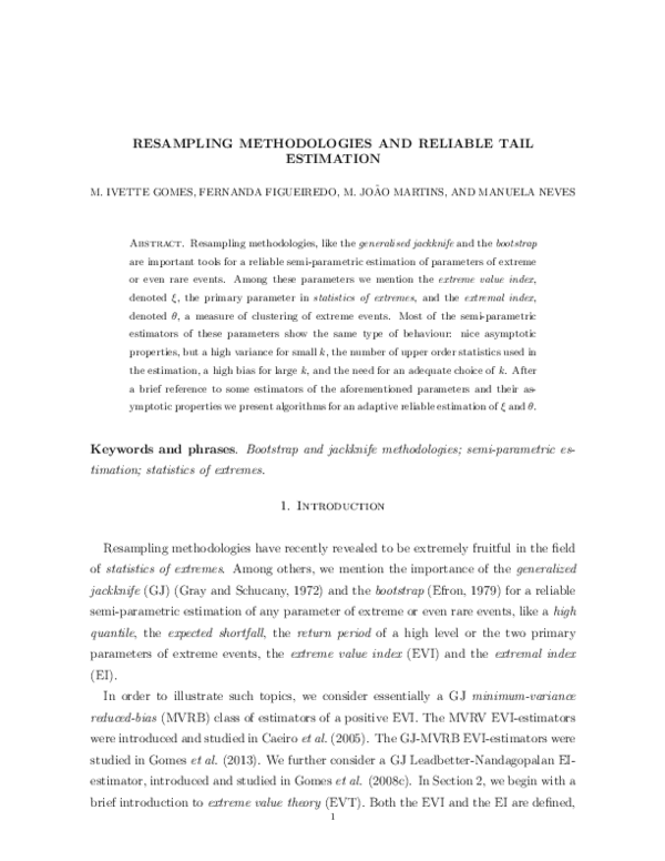 (PDF) Resampling Methodologies and Reliable Tail Estimation