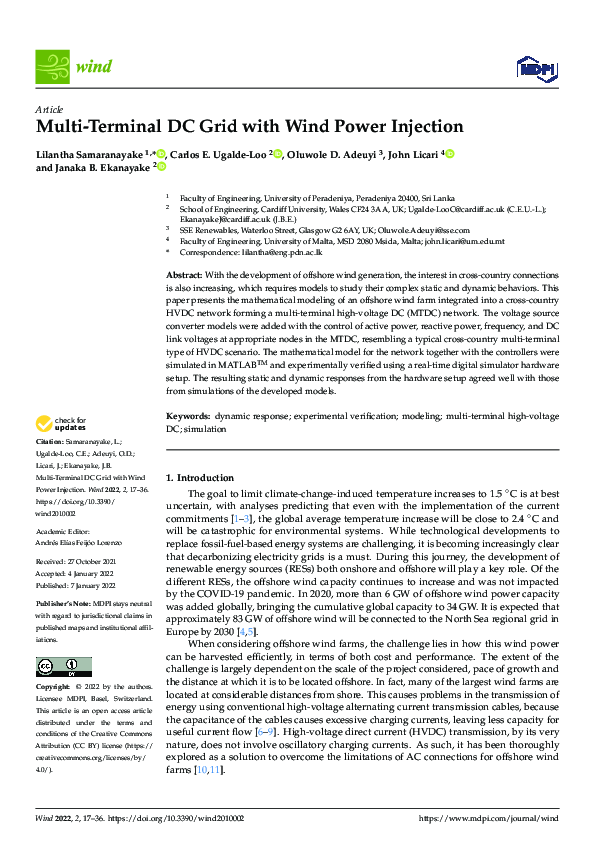 Pdf Multi Terminal Dc Grid With Wind Power Injection