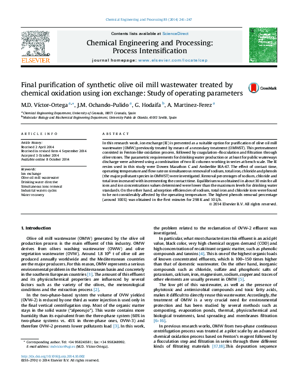 (PDF) Final purification of synthetic olive oil mill wastewater treated ...