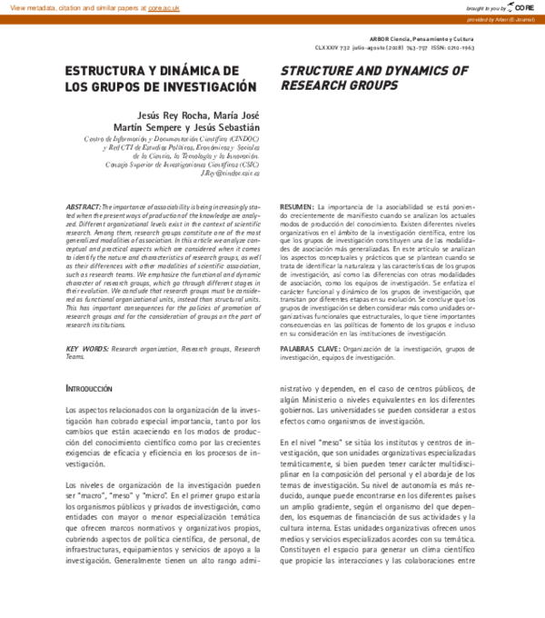 (PDF) Estructura y dinámica de los grupos de investigación