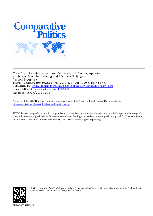 (PDF) Juan Linz, Presidentialism, and Democracy: A Critical Appraisal
